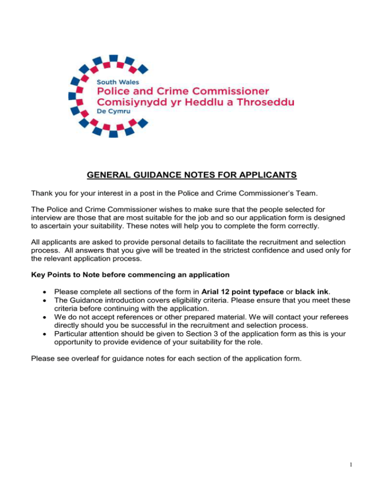 GENERAL GUIDANCE NOTES FOR APPLICANTS