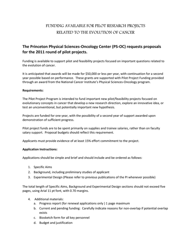 FUNDING AVAILABLE FOR PILOT RESEARCH PROJECTS