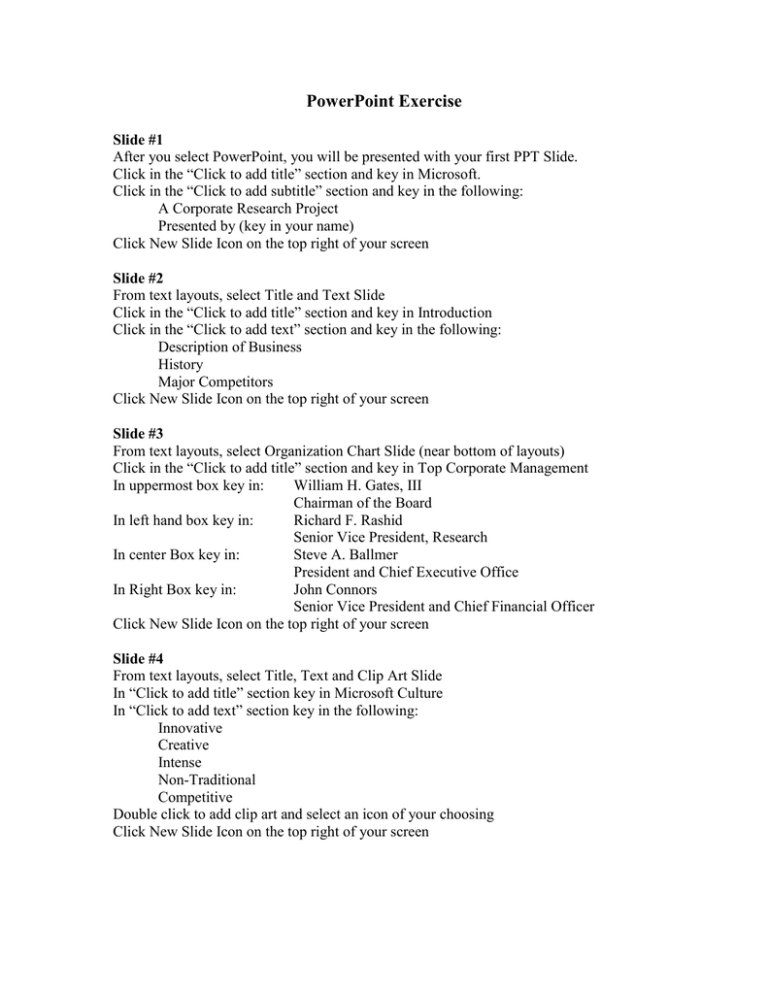 PowerPoint Exercise: Microsoft Presentation