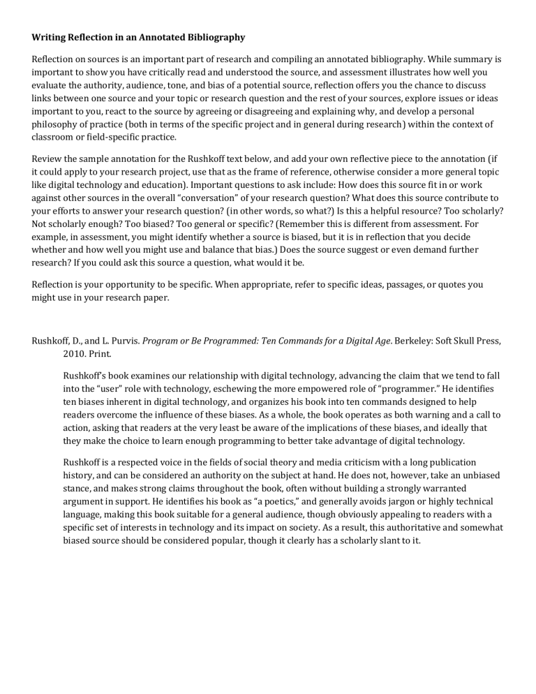 Annotation Reflection Guide: Digital Technology & Education