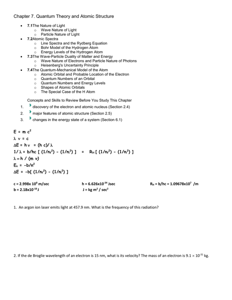 Quantum Theory & Atomic Structure: Chapter Guide