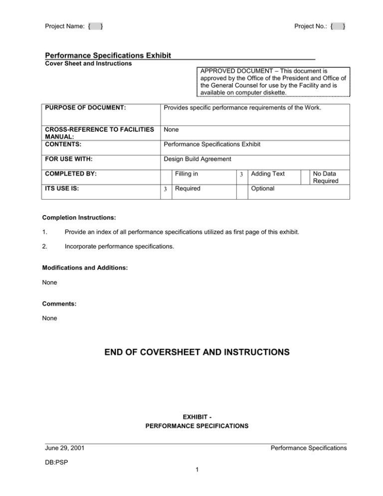 Performance Specifications Exhibit