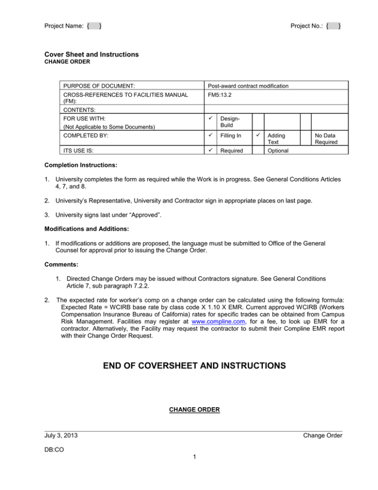 Cover Sheet and Instructions