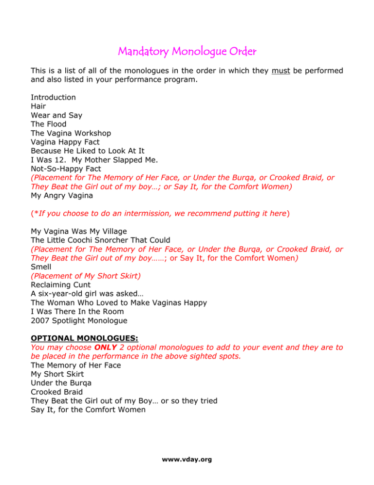 Mandatory Monologue Order