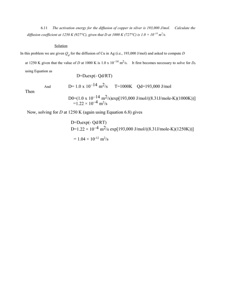 Diffusion Coefficient Calculation: Copper in Silver Example
