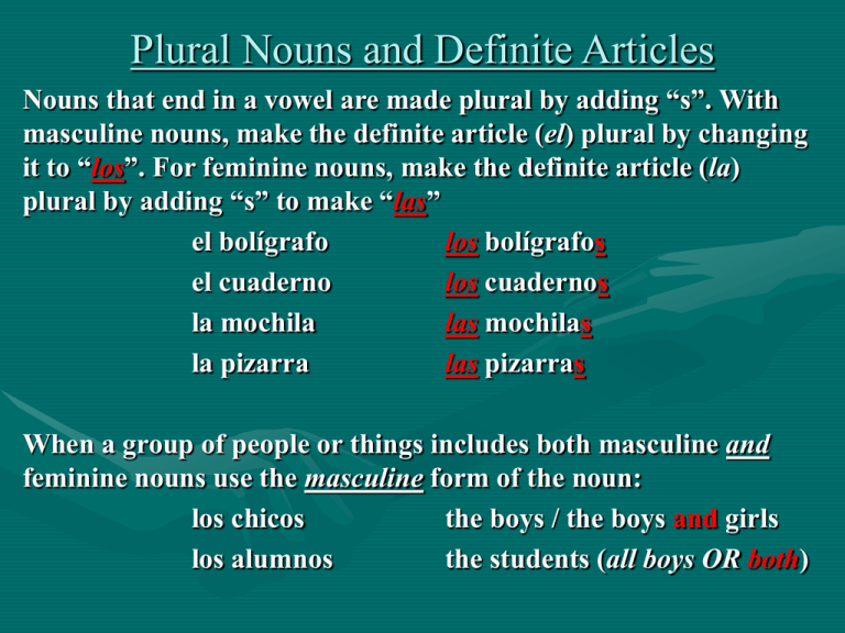 Spanish Plural Nouns & Definite Articles: A Beginner's Guide