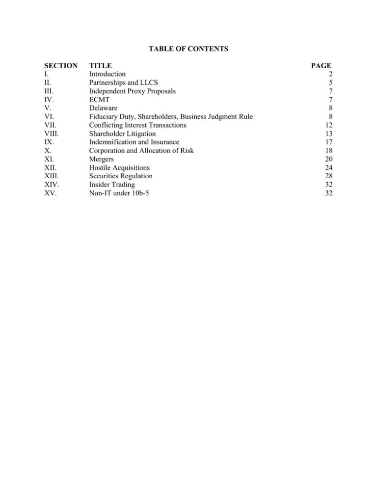TABLE OF CONTENTS SECTION TITLE