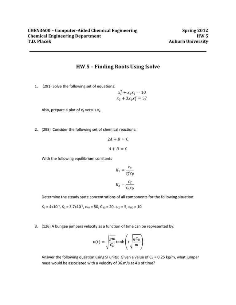 CHEN3600 – Computer-Aided Chemical Engineering Spring 2012 Chemical ...