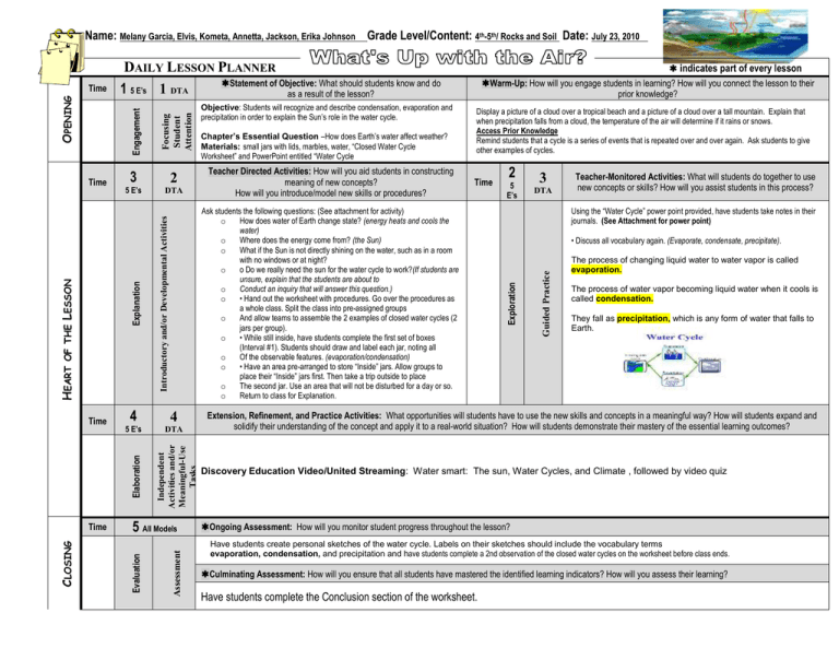 Water Cycle Lesson Plan for 4th-5th Grade Science