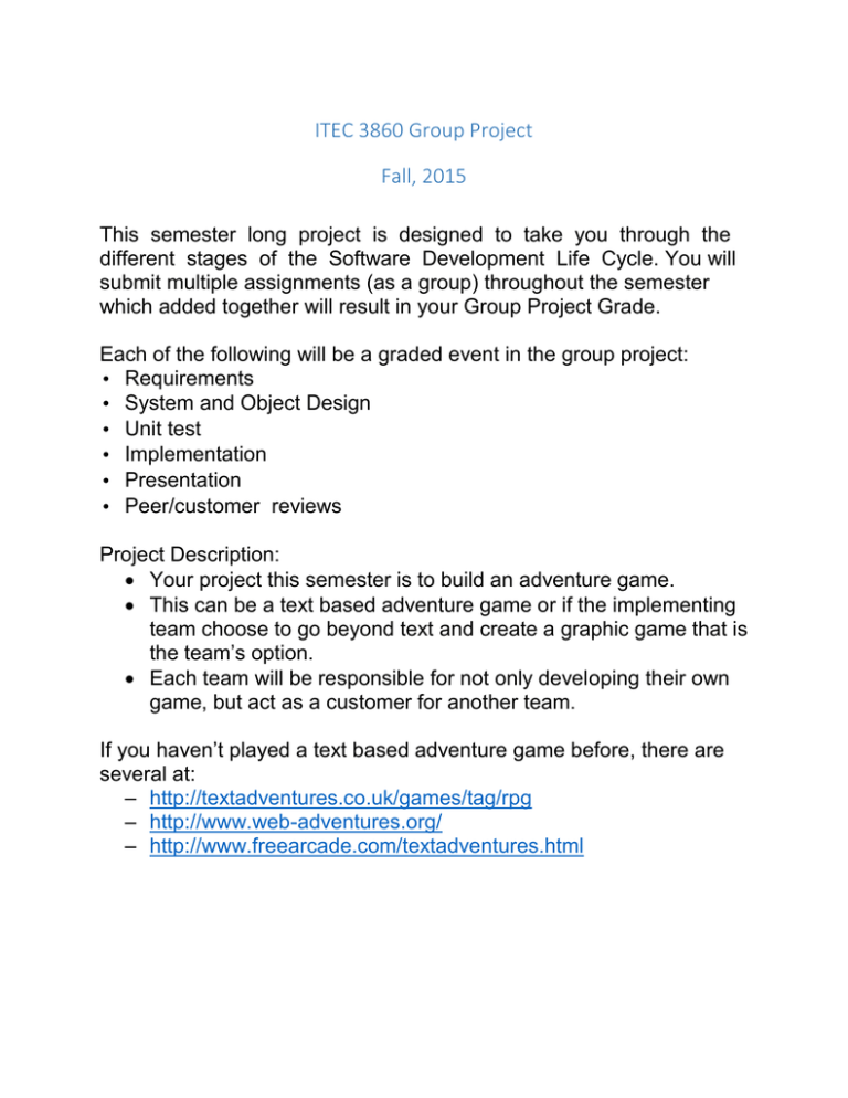 Adventure Game Project: ITEC 3860 Course