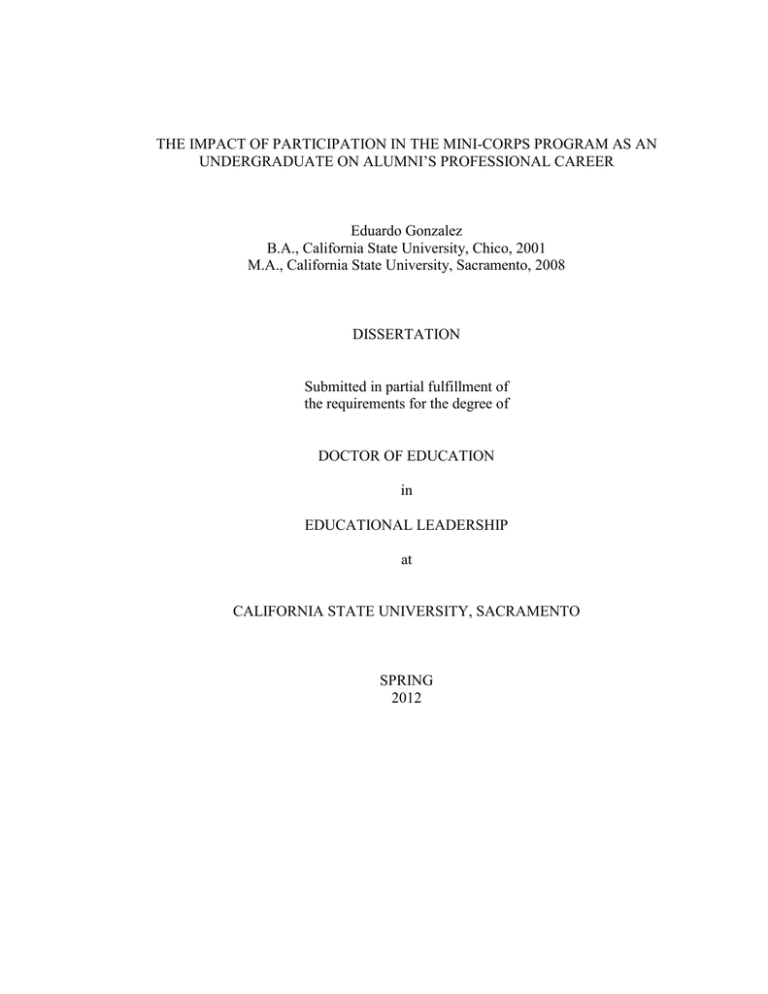 THE IMPACT OF PARTICIPATION IN THE MINI-CORPS PROGRAM AS AN