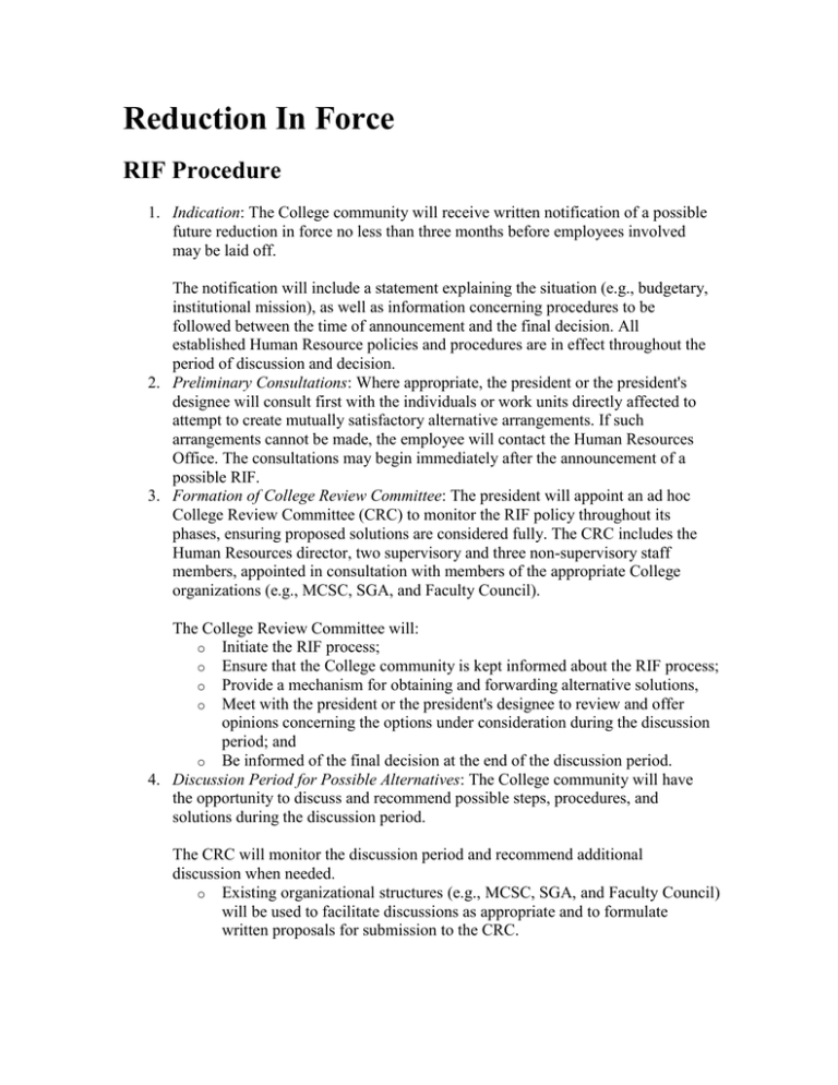 Reduction in Force (RIF) Policy & Procedure