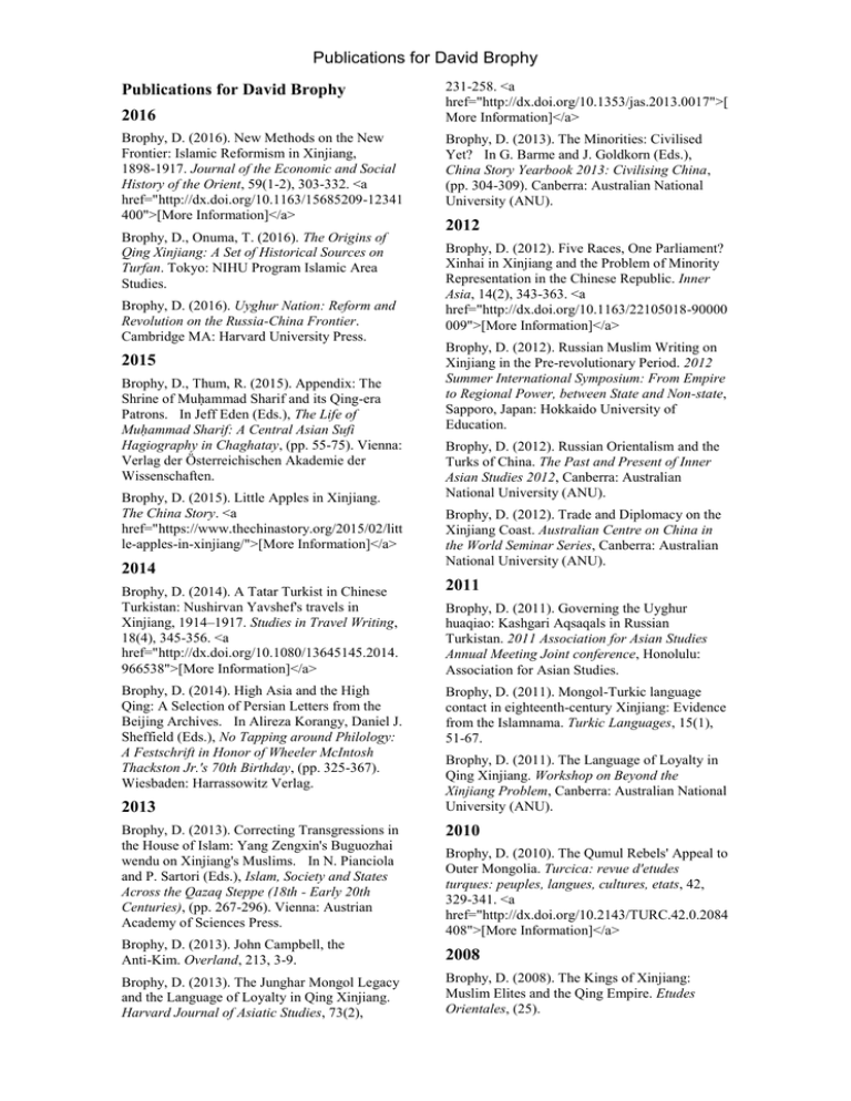 Publications for David Brophy 2016