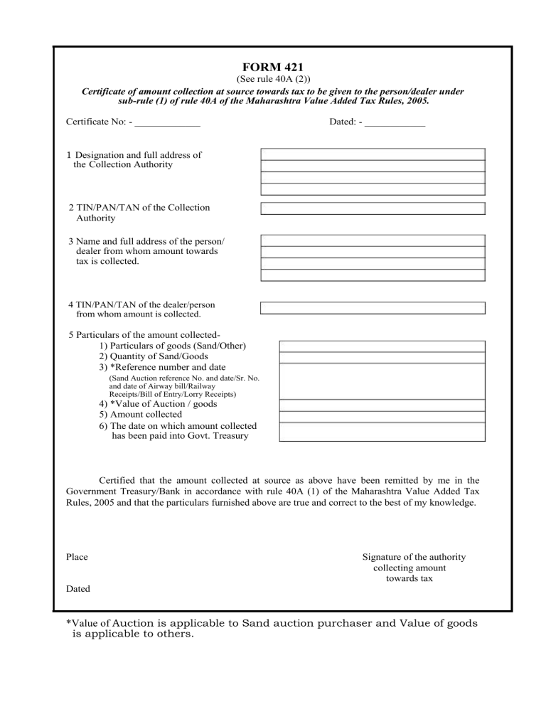 FORM 421 FORM 421