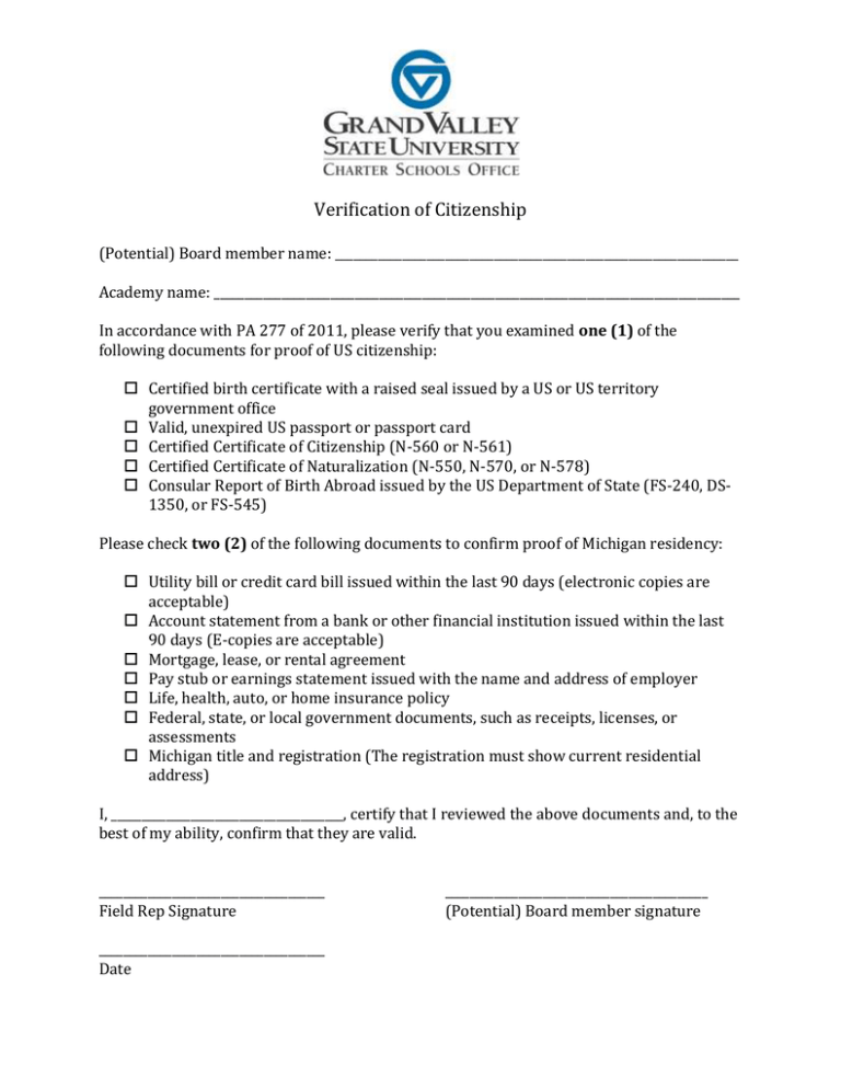 Verification of Citizenship