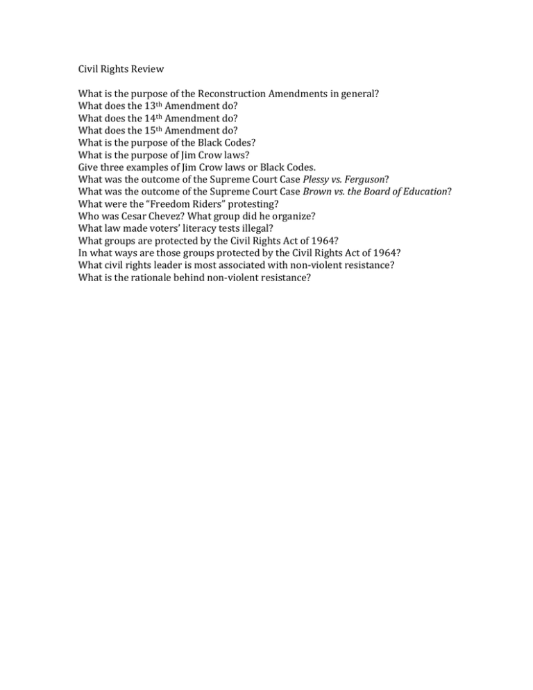 Civil Rights Review What does the 13