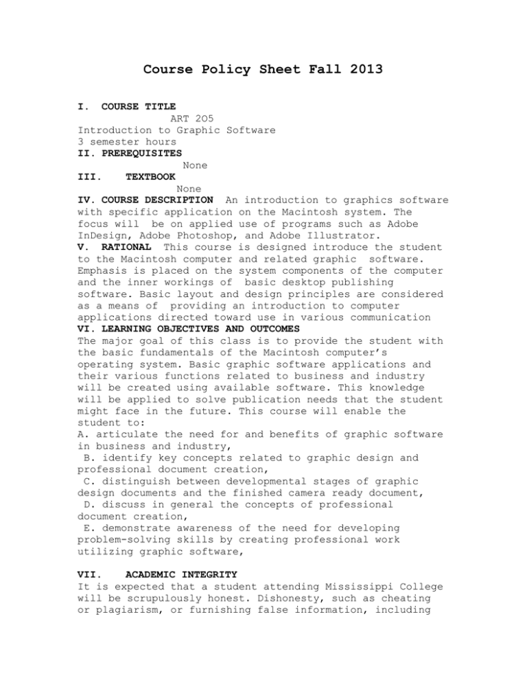 Course Policy Sheet Fall 2013