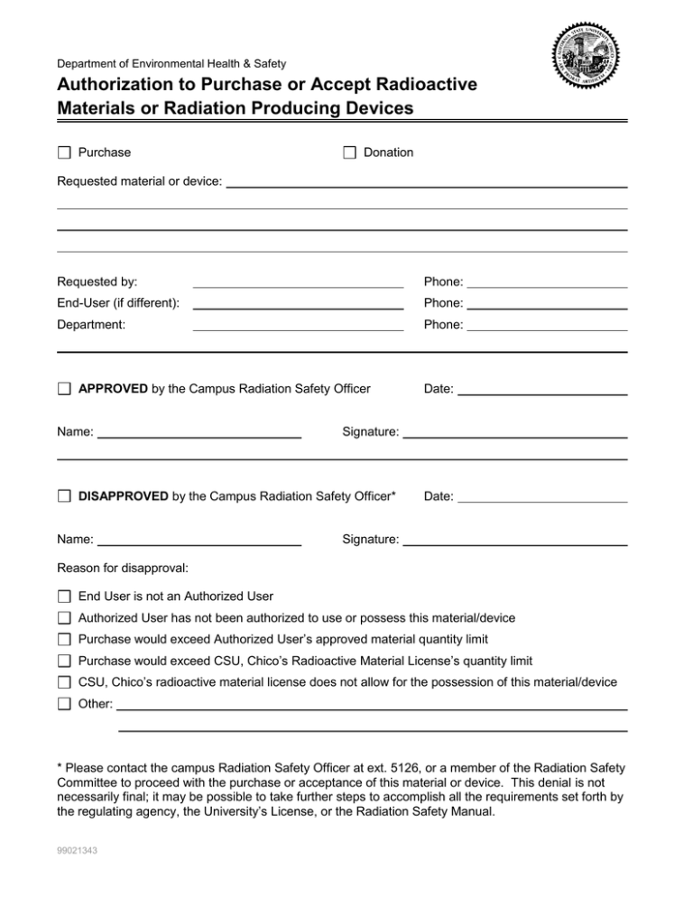 Authorization to Purchase or Accept Radioactive Materials or Radiation ...