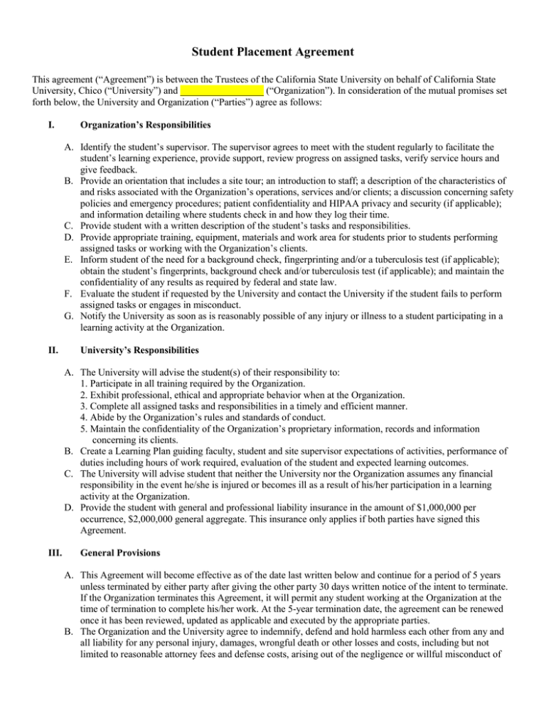 Student Placement Agreement