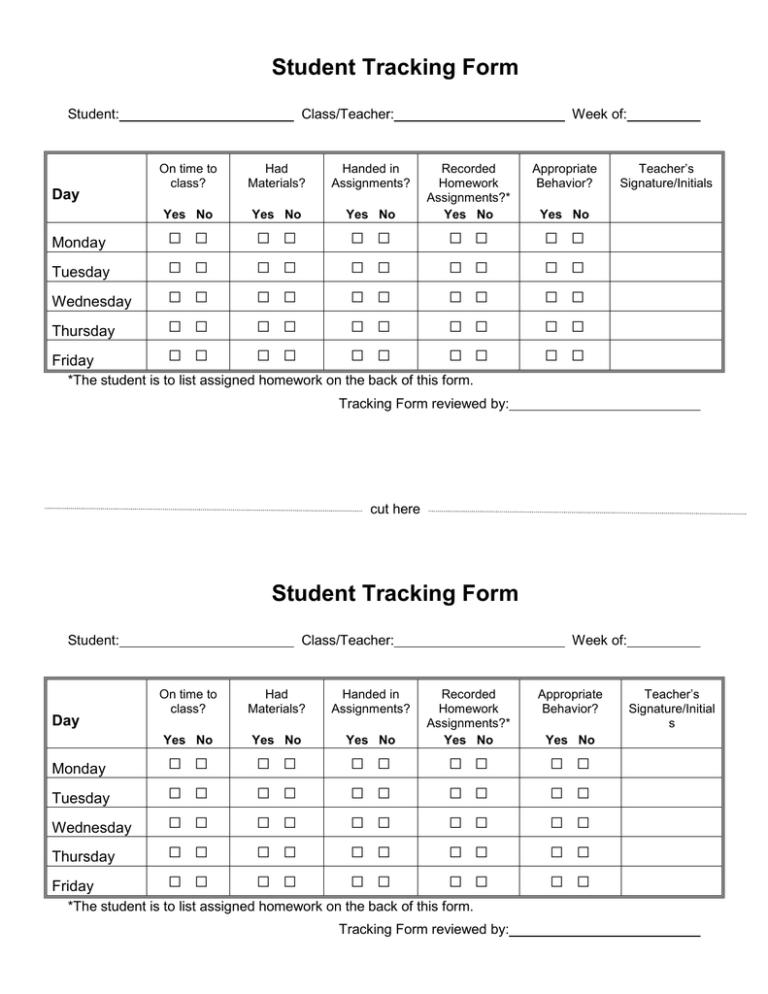 Student Tracking Form - Classroom Management