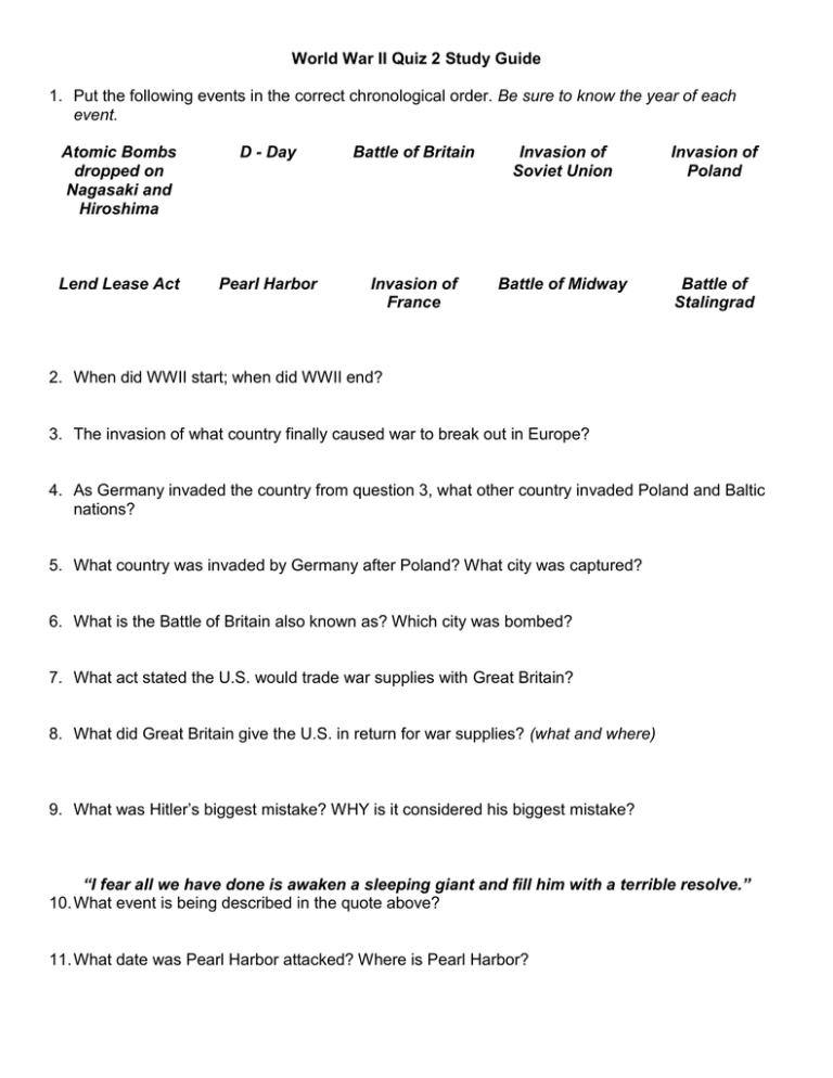WWII Study Guide: Key Events, Figures, and Impact
