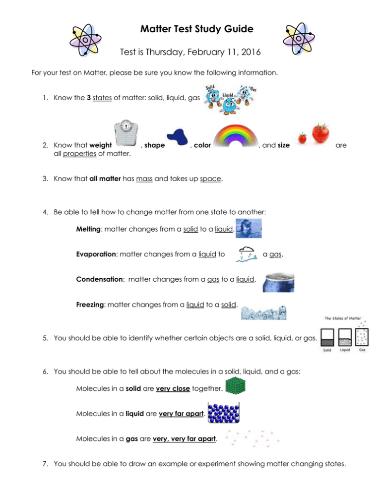 Matter Study Guide: States of Matter for Elementary School