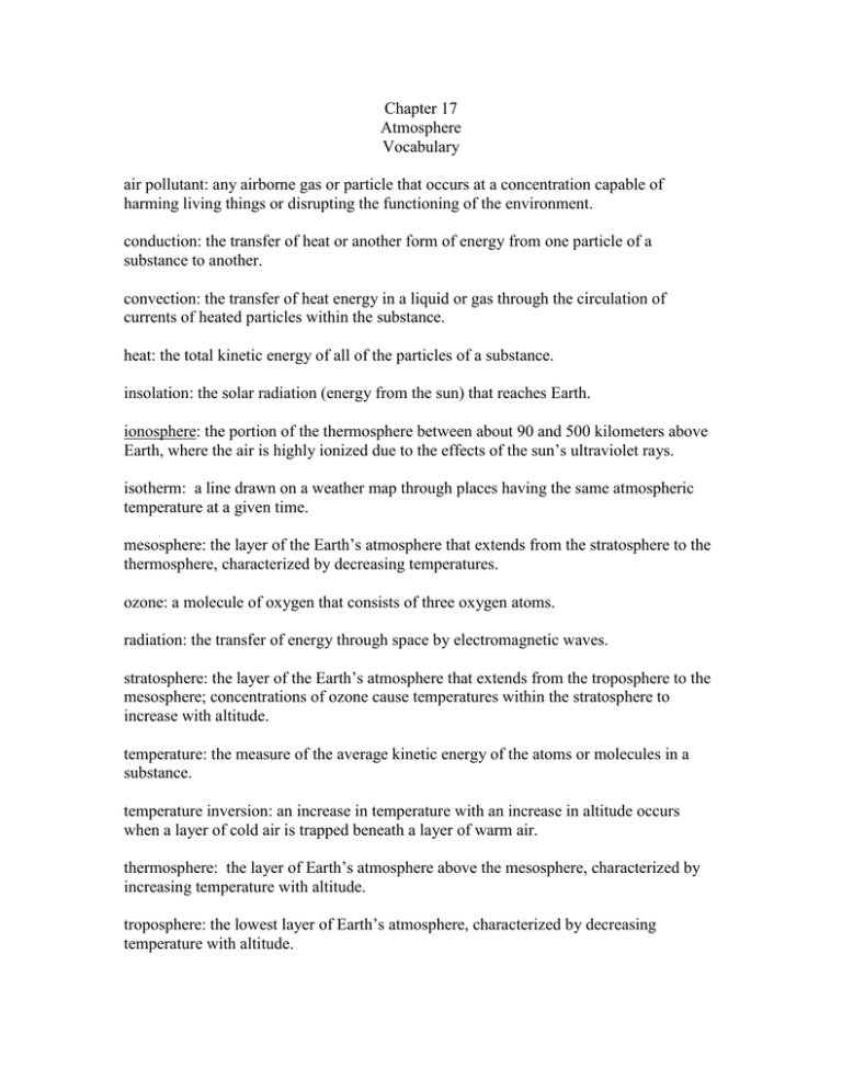 Atmosphere Vocabulary: Chapter 17 Definitions