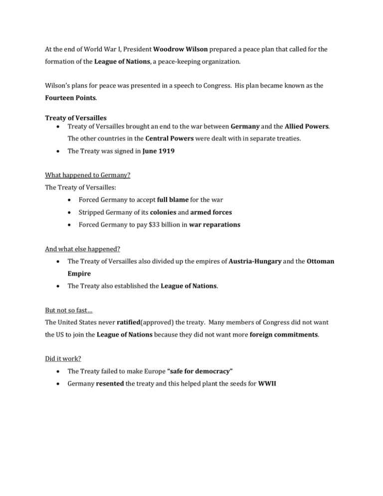 Woodrow Wilson League of Nations