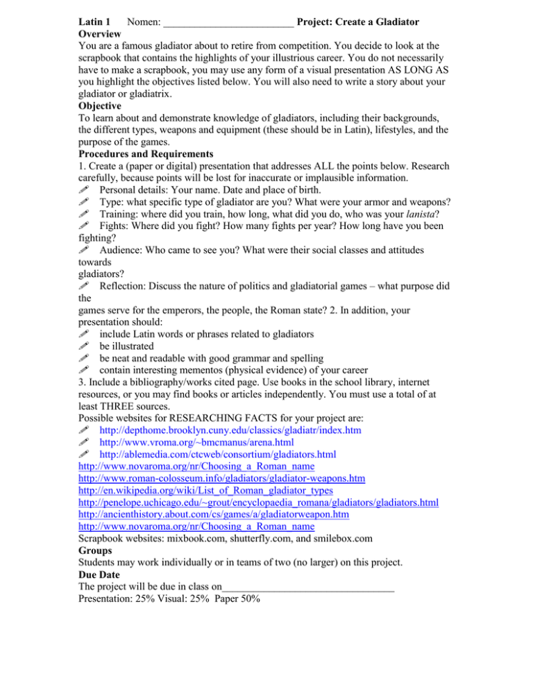 Gladiator Project: Latin 1 Assignment