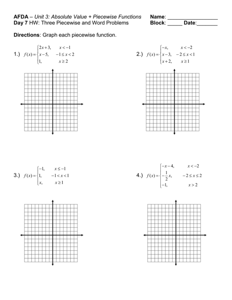 Piecewise Functions Homework: Graphing & Word Problems