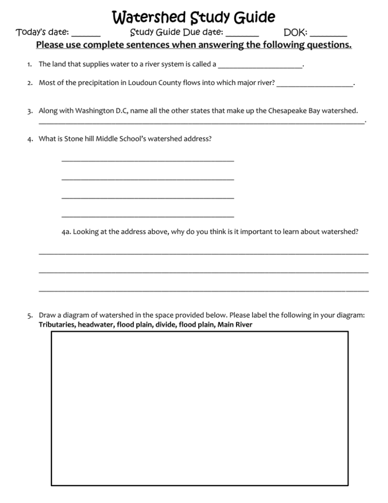 Watershed Study Guide: Middle School Earth Science