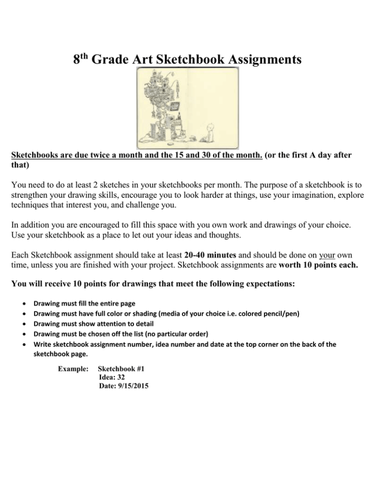 8th Grade Art Sketchbook Assignments & Ideas