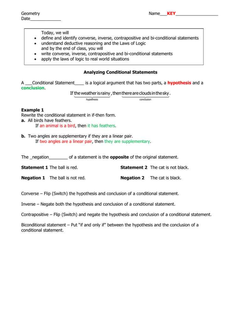 Conditional Statements & Logic Worksheet - Geometry