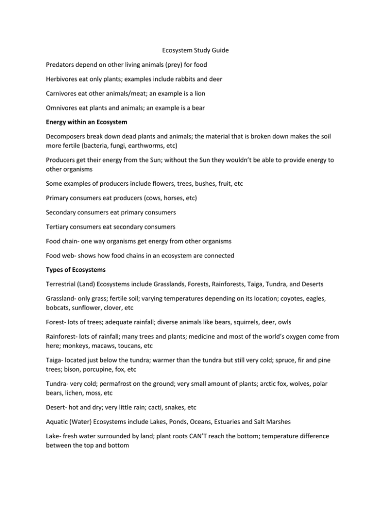 Ecosystem Study Guide
