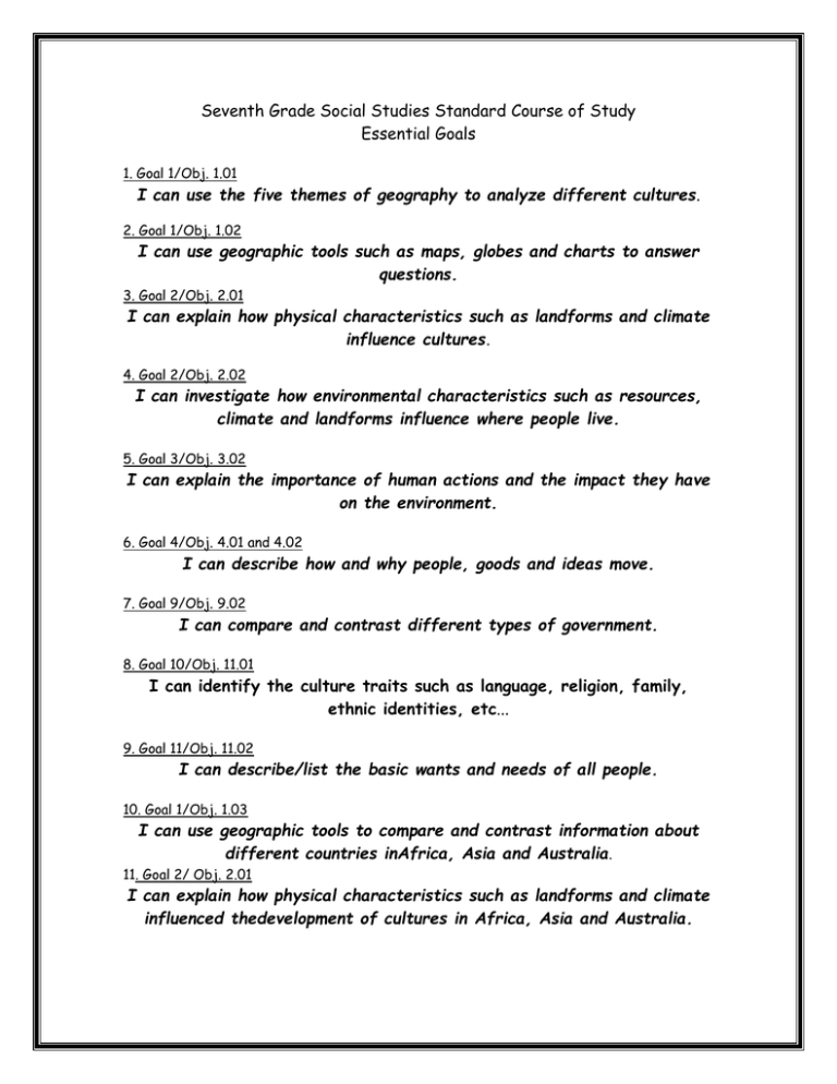 7th Grade Social Studies Curriculum: Africa, Asia, Australia