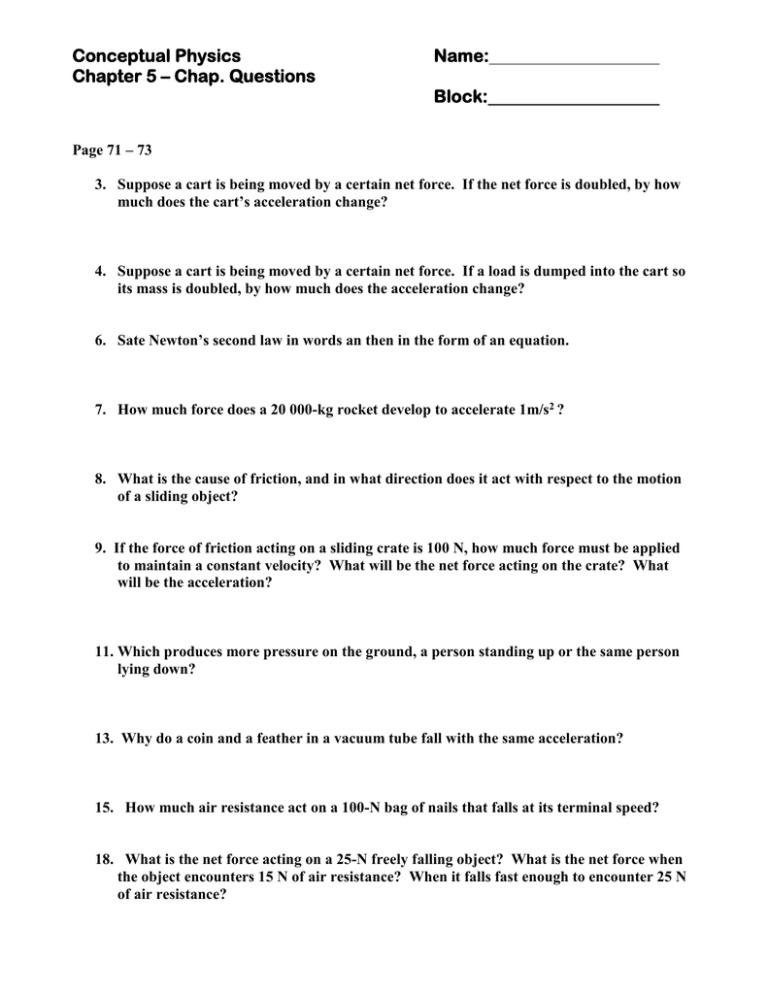 Conceptual Physics Chapter 5 Questions
