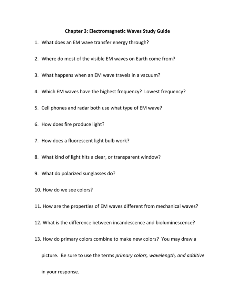 Electromagnetic Waves Study Guide