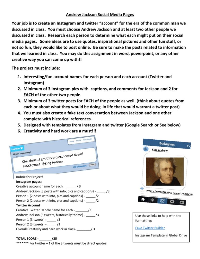 Andrew Jackson Social Media Pages