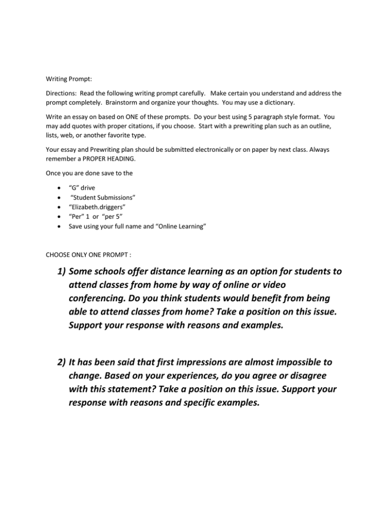 Essay Writing Prompt: Distance Learning & First Impressions
