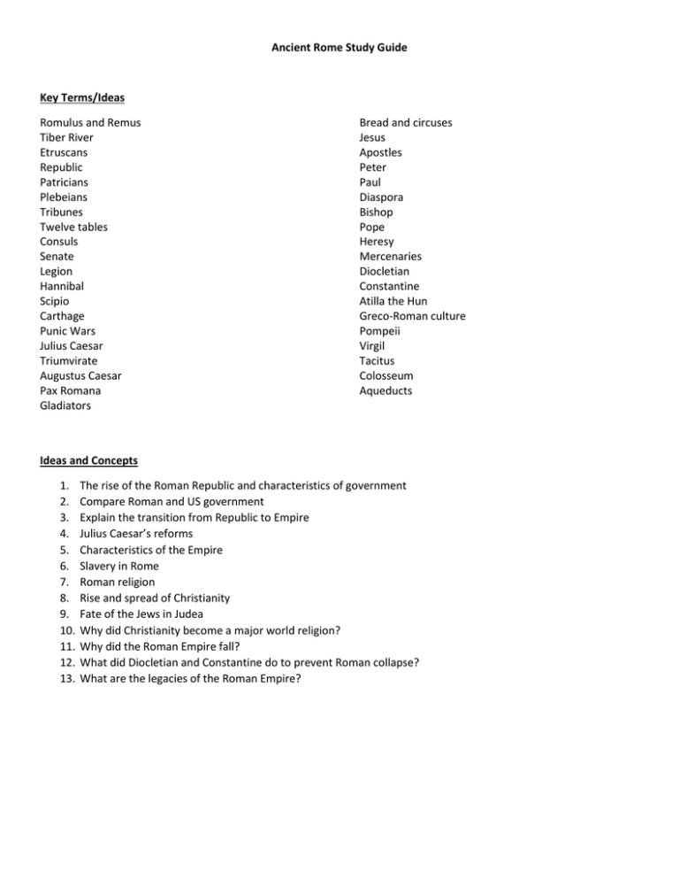 Ancient Rome Study Guide: Key Terms & Concepts