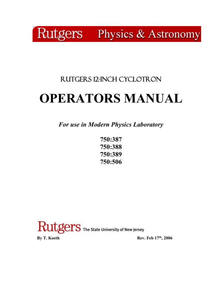 Rutgers Cyclotron Operators Manual