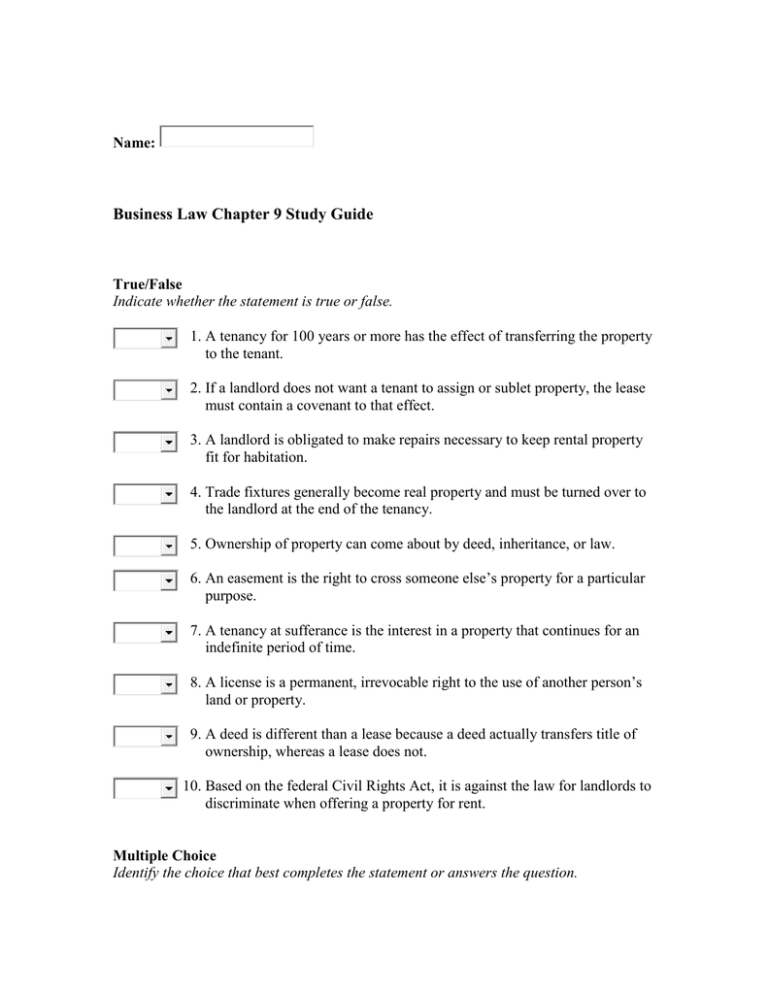 Business Law Chapter 9 Study Guide
