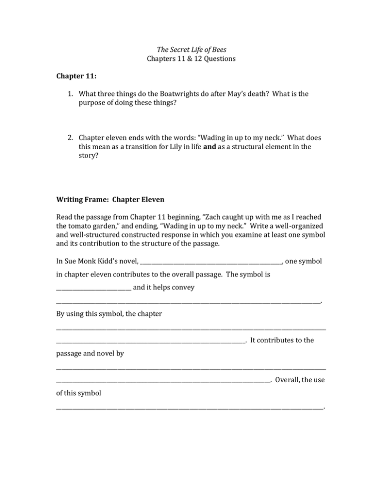 The Secret Life of Bees: Chapters 11 & 12 Questions