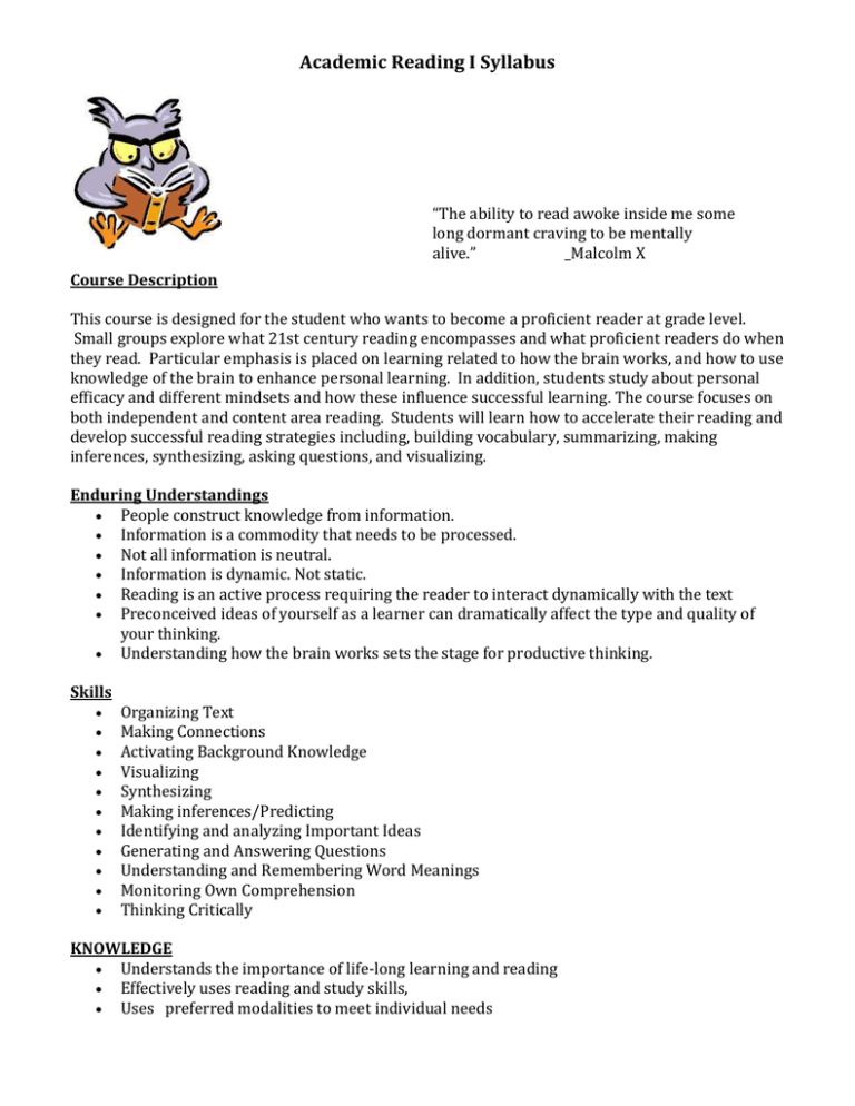 Academic Reading I Syllabus: Course Overview & Objectives
