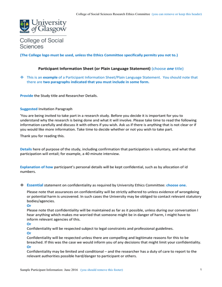 Participant Information Sheet Template