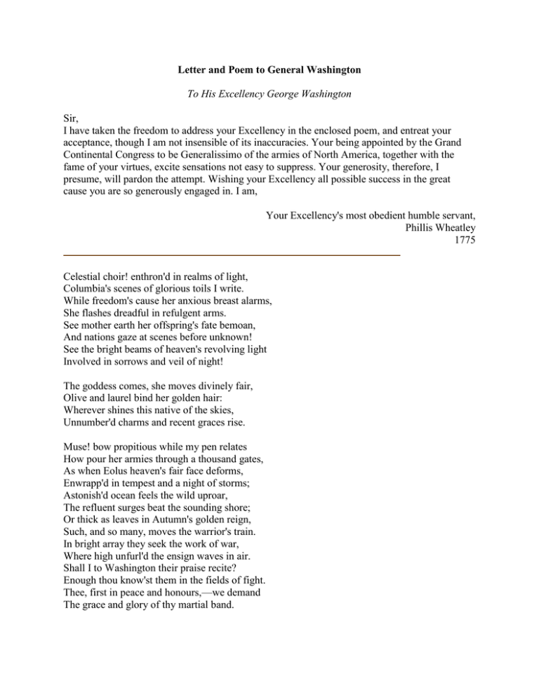 Phillis Wheatley's Letter and Poem to George Washington