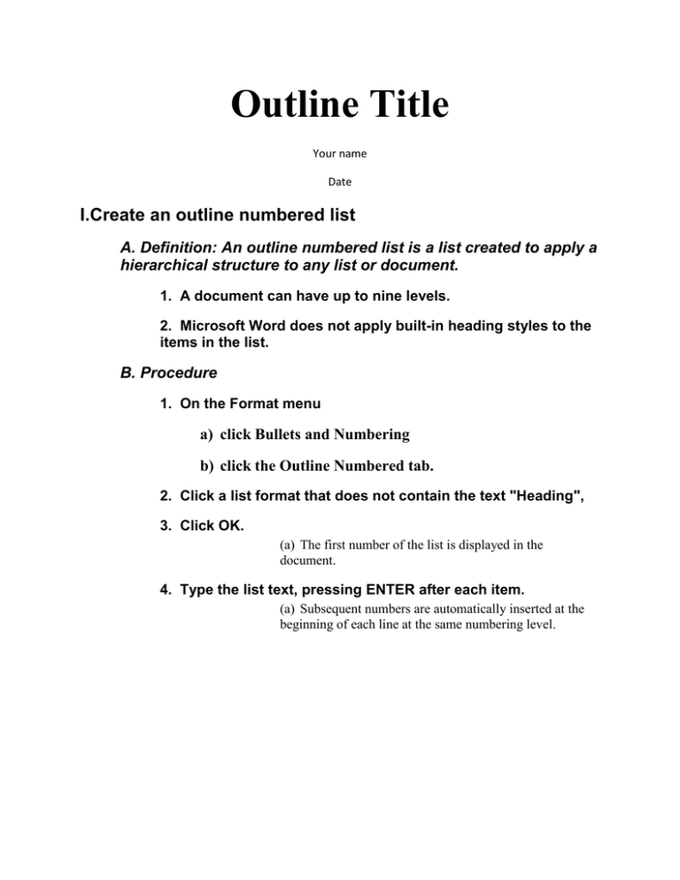 Create Outline Numbered Lists in Word