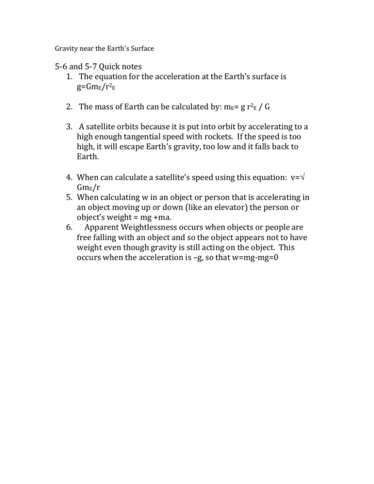 5-6 and 5-7 Quick notes g=Gm /r
