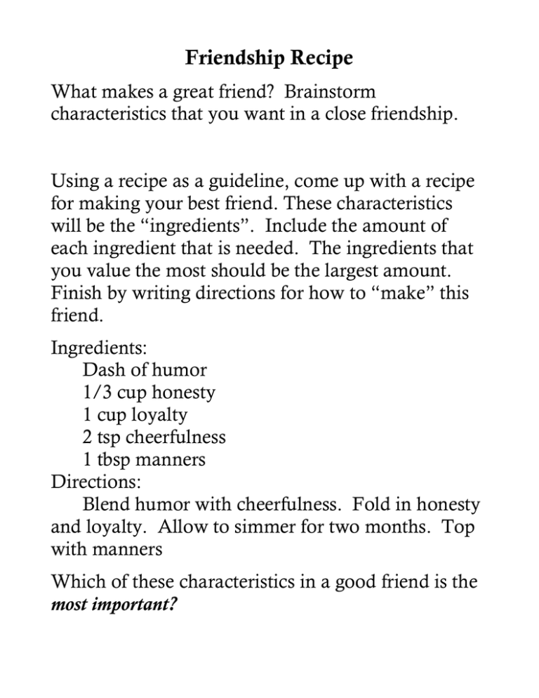 Friendship Recipe: Qualities of a Good Friend
