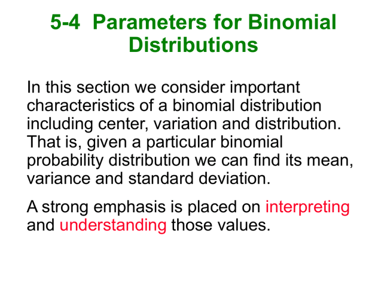 Binomial Distribution Parameters: Mean & Standard Deviation